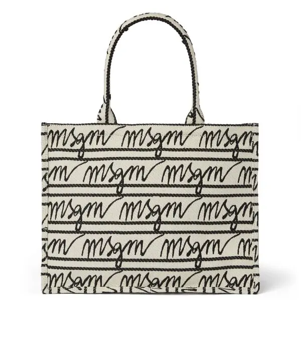 MSGM Canvas Tote Bag With Jacquard Logo