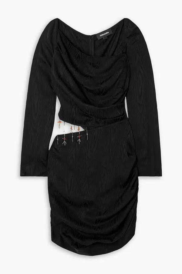 Ahluwalia Femi Cutout Draped Bead-embellished Mini Dress