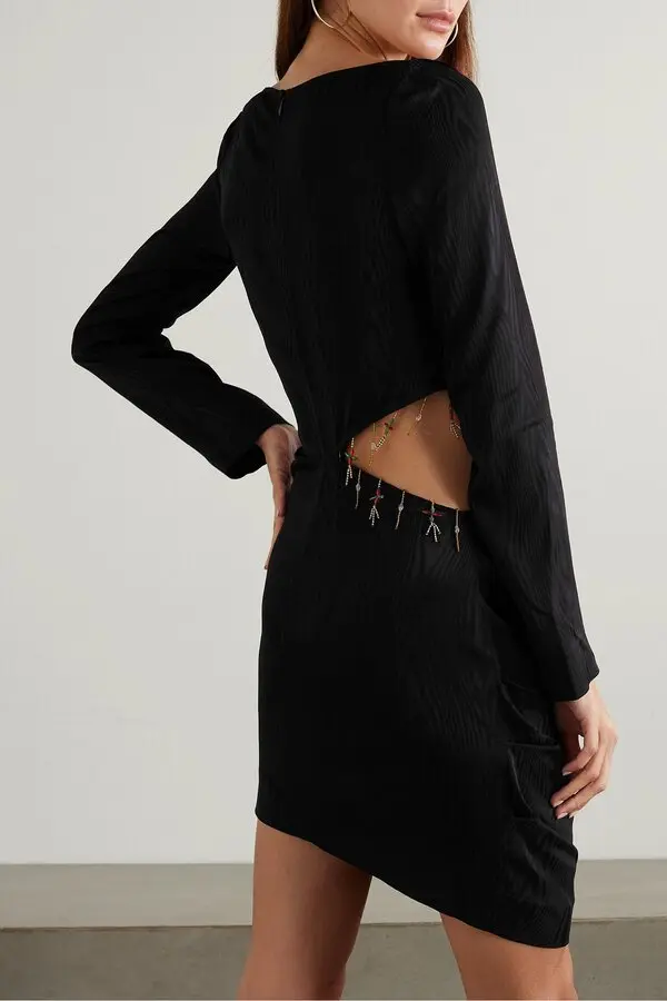 Ahluwalia Femi Cutout Draped Bead-embellished Mini Dress