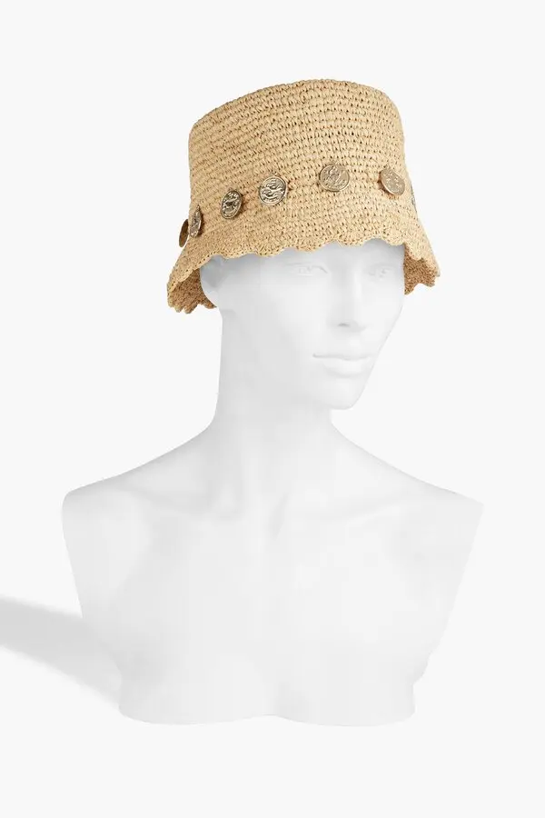 Rabanne Embellished Scalloped Raffia Bucket Hat In Sand - 50  display picture 3