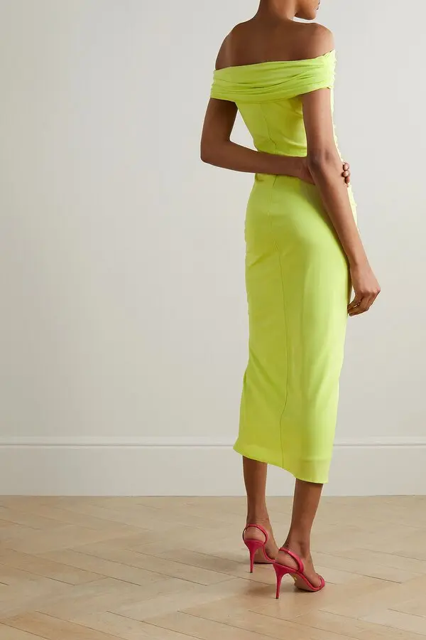 lime green self portrait dress self-portrait - Lime Boucle Midi Dress
