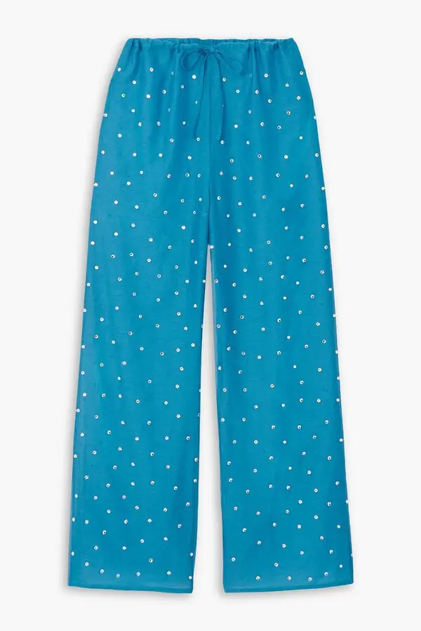 Oseree Gem Crystal-embellished Cotton And Silk-blend Straight-leg Pants