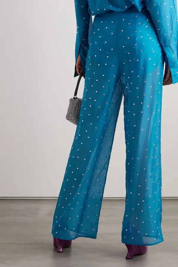Oseree Gem Crystal-embellished Cotton And Silk-blend Straight-leg Pants