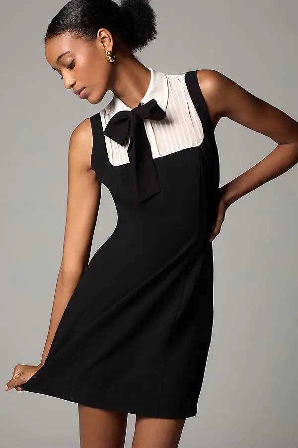 Maeve Collared Bow-Tie Mini Dress In Black - 70% Off | Editorialist