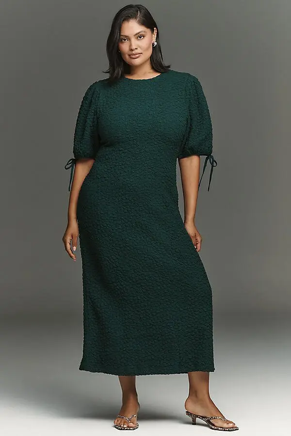 English Factory Short-sleeve Textured Midi Dress - Green