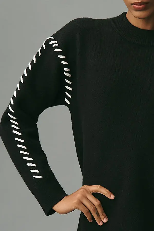 English Factory Long-Sleeve Whipstitch Knit Mini Dress In Black & White  Pattern - 33% Off | Editorialist