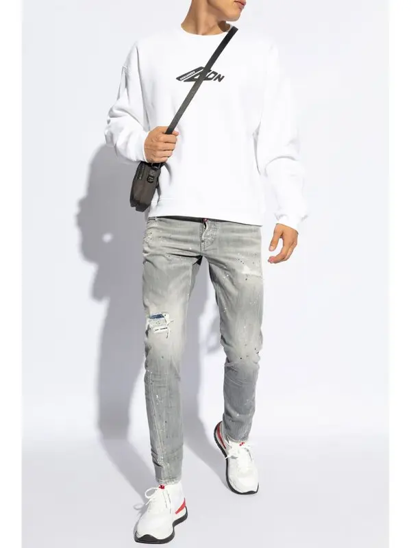 Dsquared2 Cotton Blend Crewneck Sweatshirt With Graphic Stamp - White