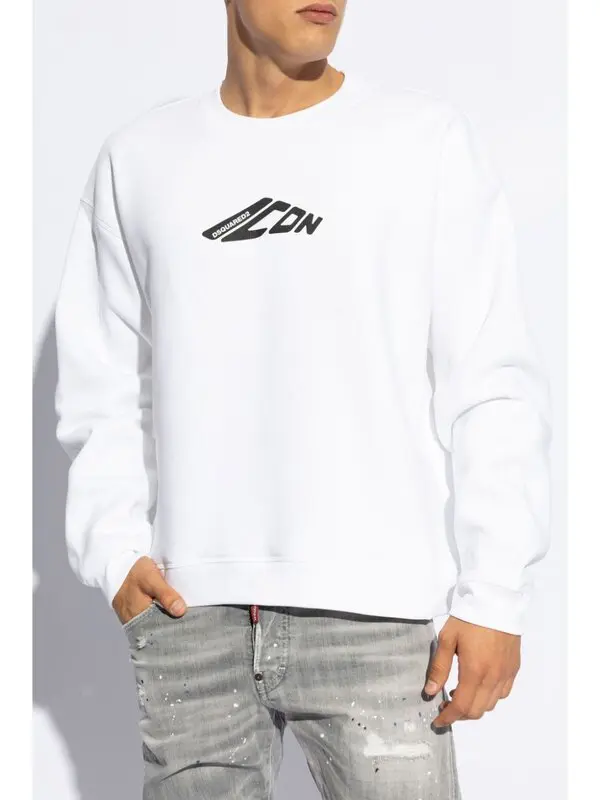 Dsquared2 Cotton Blend Crewneck Sweatshirt With Graphic Stamp - White