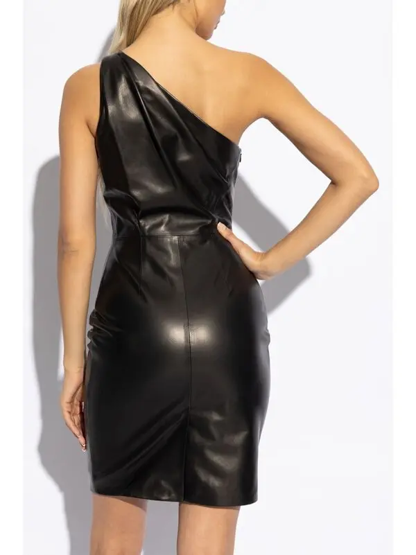 Dsquared2 One-Shoulder Leather Mini Dress In Black - 49% Off | Editorialist