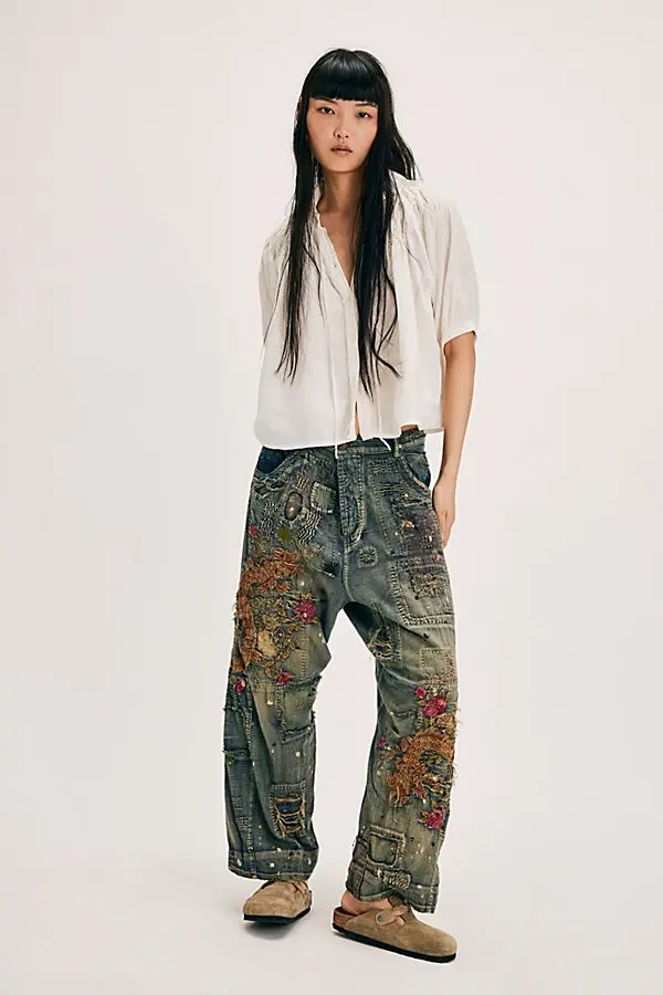 Magnolia Pearl Wide-Leg Patch Jeans - Washed Indigo | Editorialist