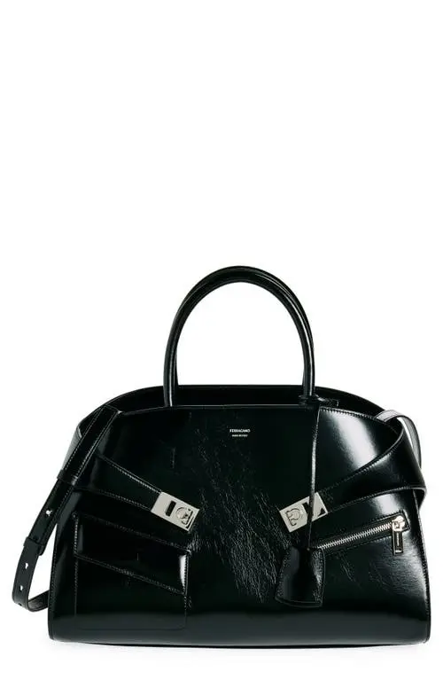FERRAGAMO Medium Satchel Bag With Zip Pocket - Nero