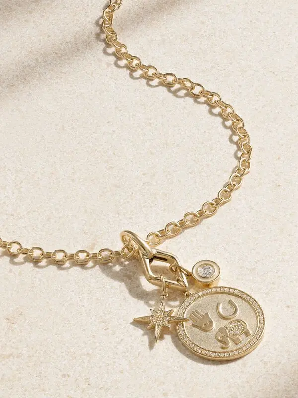 SYDNEY EVAN Icon Combo 14-karat Diamond And Enamel Necklace