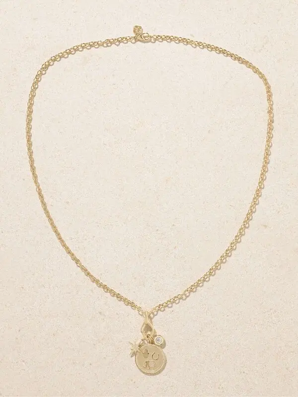 SYDNEY EVAN Icon Combo 14-karat Diamond And Enamel Necklace