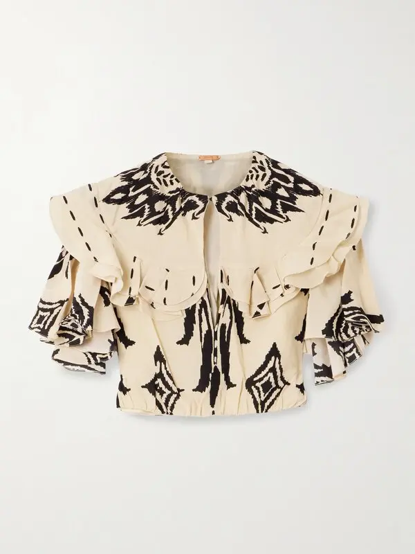 Johanna Ortiz Influencial Tribes Cropped Silk-chiffon Top - Neutrals