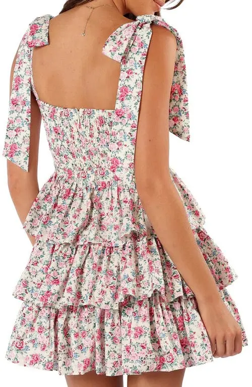 Petal & Pup Dianne Layered Ruffle Mini Dress - Cream | Editorialist