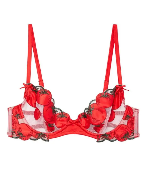 FLEUR DU MAL Pomodoro Embroidered Demi Bra - Red