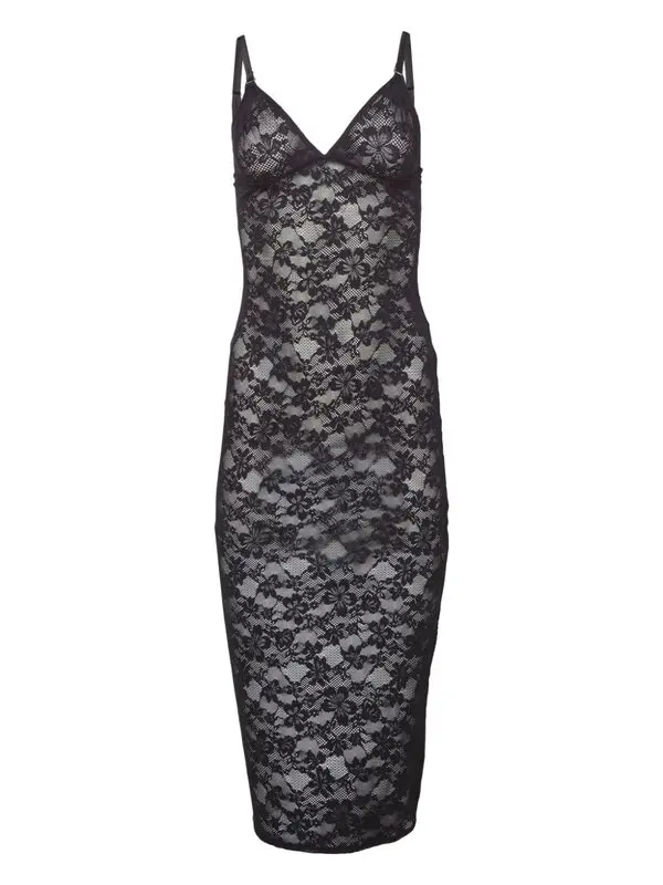 FLEUR DU MAL Le Stretch Lace Slip Dress - Black