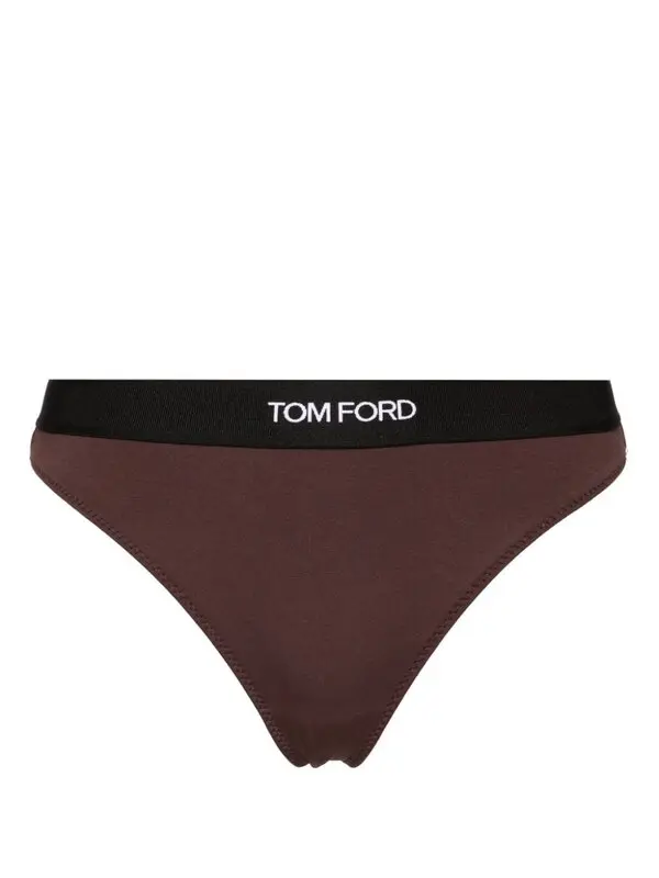 TOM FORD Logo-jacquard Thong - Brown