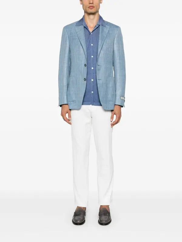 Canali Polo-collar Cardigan - Blue