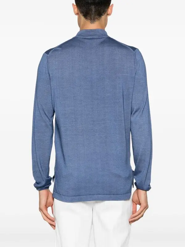 Canali Polo-collar Cardigan - Blue
