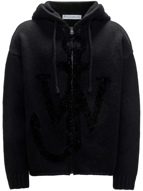 JW Anderson Anchor-logo Zip Hoodie - Black