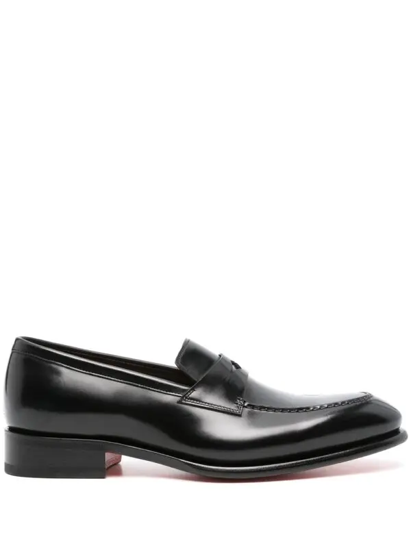 Santoni Leather Penny Loafers - Black