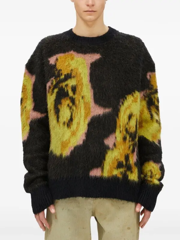MSGM Rose Intarsia Print Jumper - Black