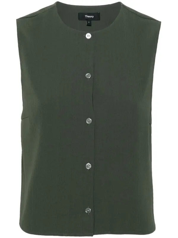 Theory Striped Crepe Vest - Green