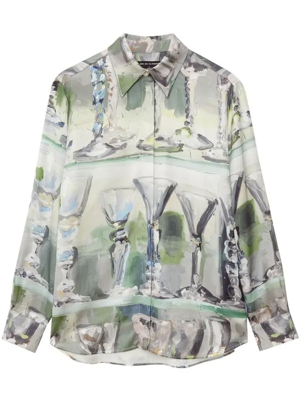 MSGM Painterly-print Long-sleeve Shirt