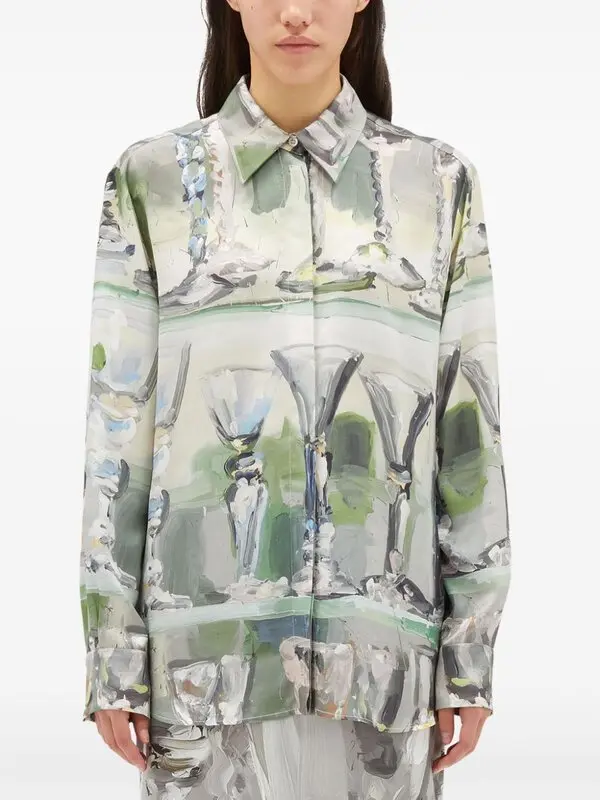 MSGM Painterly-print Long-sleeve Shirt