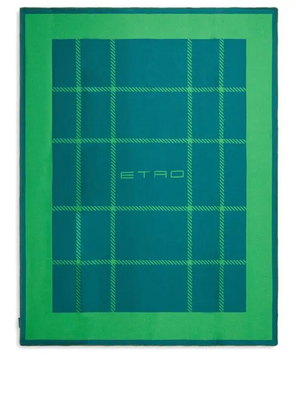 Etro Logo Checkered Blanket - Green