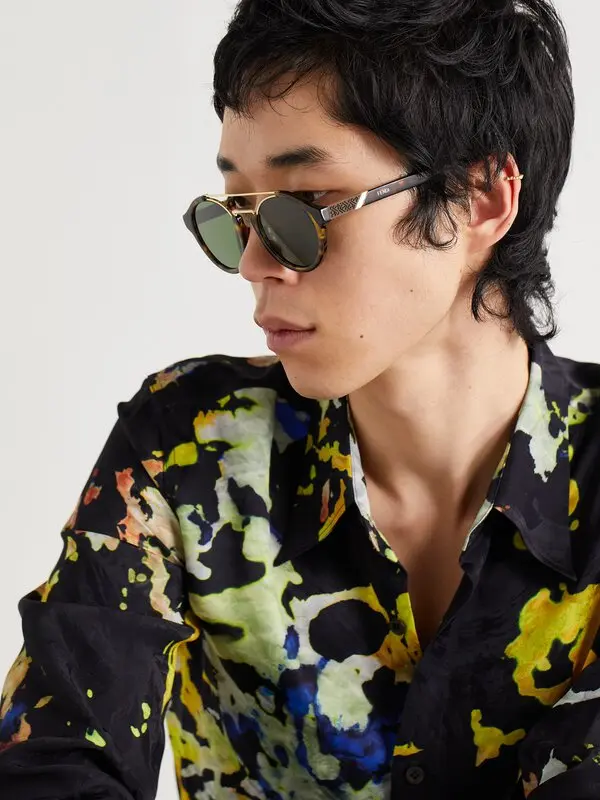 Fendi Round-frame Gold-tone And Acetate Sunglasses