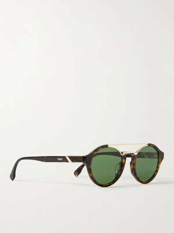 Fendi Round-frame Gold-tone And Acetate Sunglasses