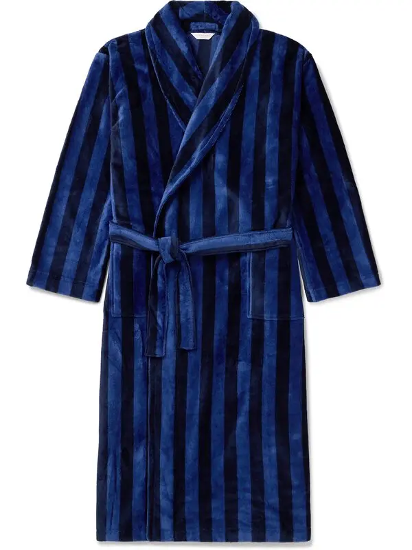 Derek Rose Aston 36 Striped Cotton-blend Terry Robe - Blue