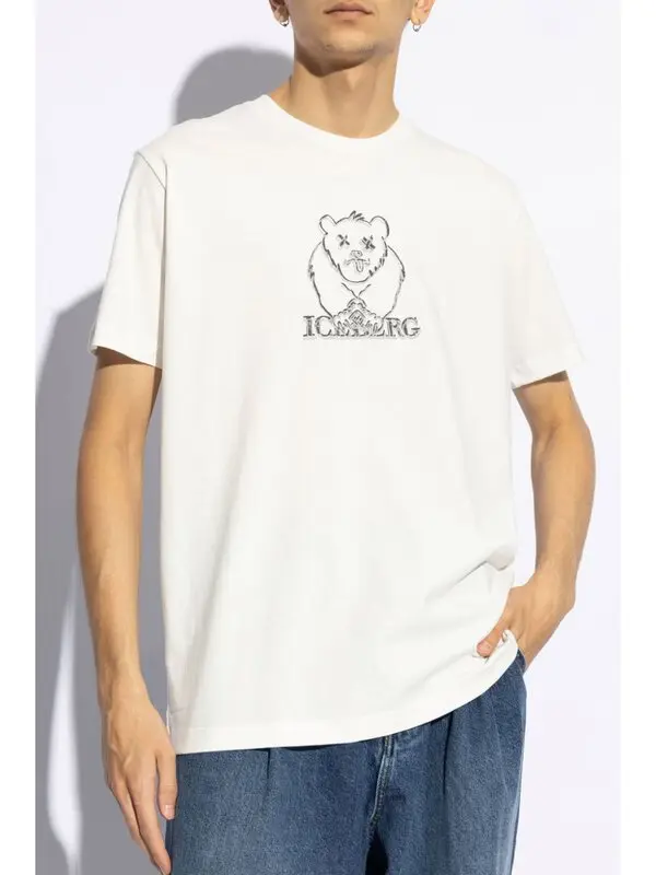 Iceberg Bear Embroidery T-shirt - Black