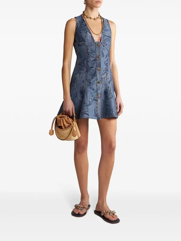 etro denim jacquard mini dress Etro Denim Jacquard Mini Dress In Blue - 40% Off
