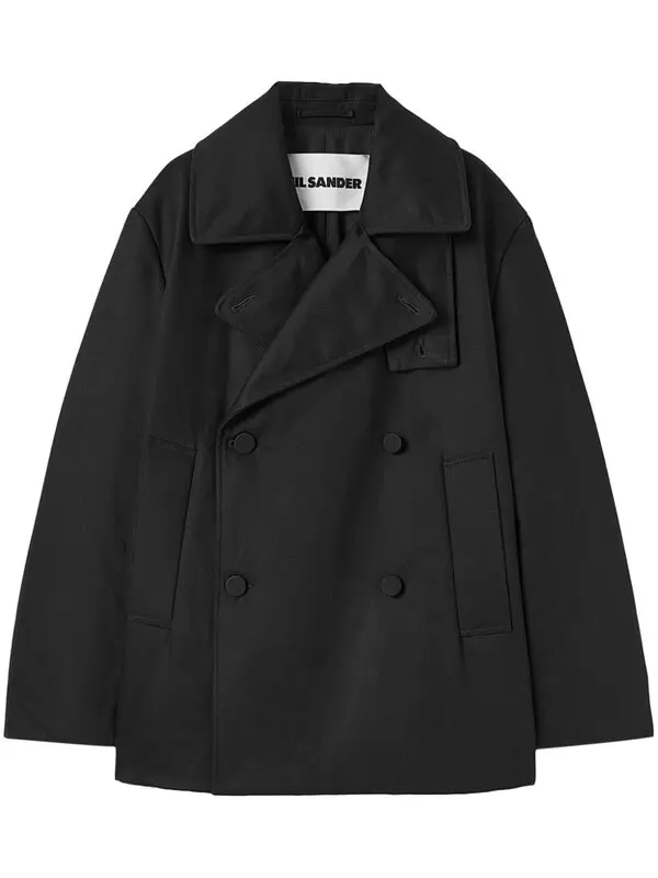 JIL SANDER Double-breasted Cotton Coat - Black