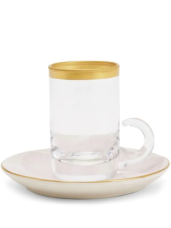 VILLARI Floral Glass And Saucer Set - White