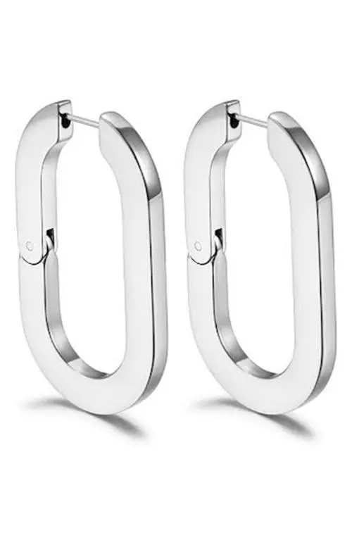 JANE BASCH DESIGNS Flat Oval Hoop Earrings - Silver
