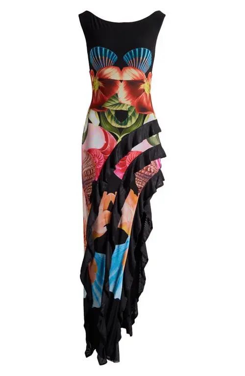 Afrm Dahl Asymmetrical Sleeveless Dress In Hibiscus Shell - 25% Off