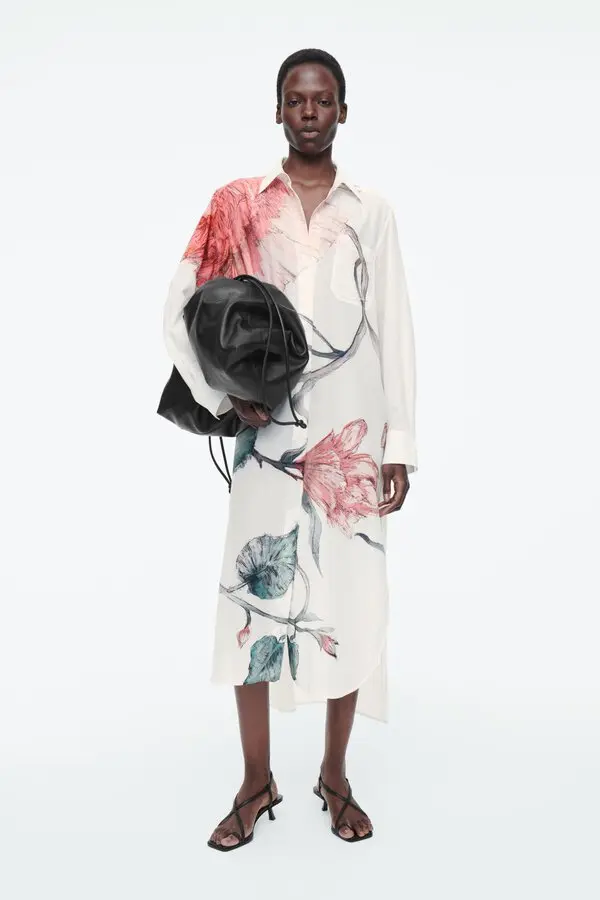 flower print shirt dress Sweet As Honey Floral Midi Dress Black / S