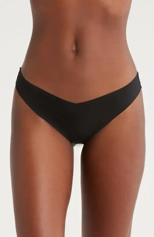 JOURNELLE Estelle Lace Trim Stretch Cotton Thong - Black