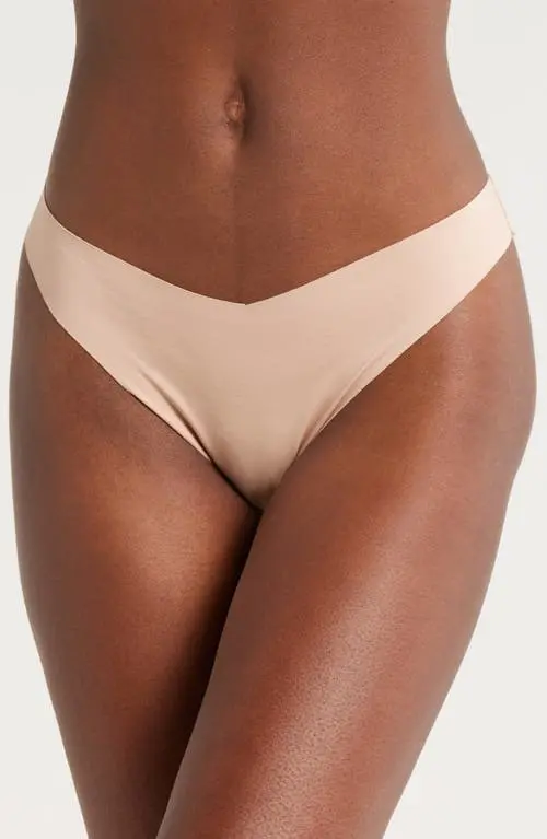 JOURNELLE Estelle Lace Trim Stretch Cotton Thong - Blush