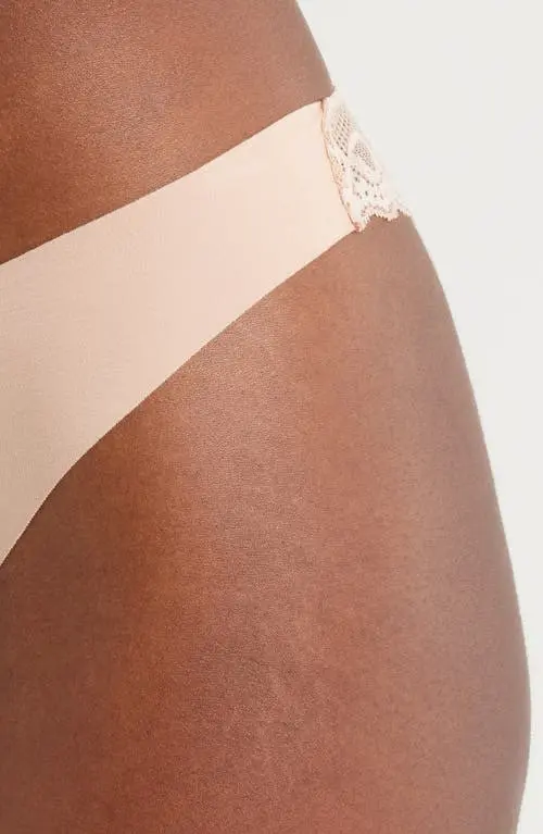 JOURNELLE Estelle Lace Trim Stretch Cotton Thong - Blush