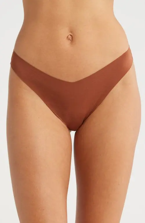 JOURNELLE Estelle Lace Trim Stretch Cotton Thong - Cannelle