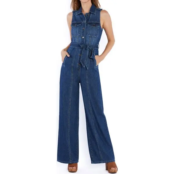 WASH LAB DENIM Camp Tie Belt Jumpsuit - Camp Blue