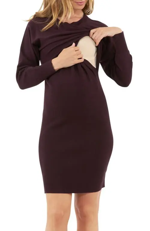burgundy nursing dress Angel Maternity Mia Maternity & Nursing Zipper Drawstring Dress in Burgundy