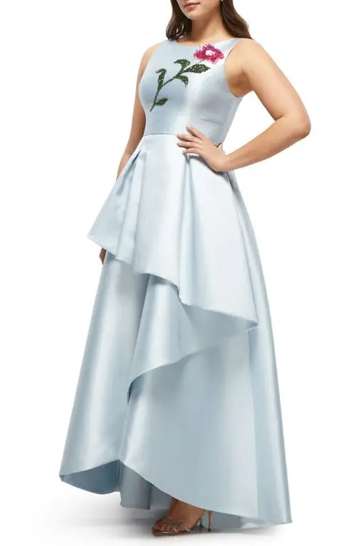 Alfred Sung Beaded Flower High-low Gown