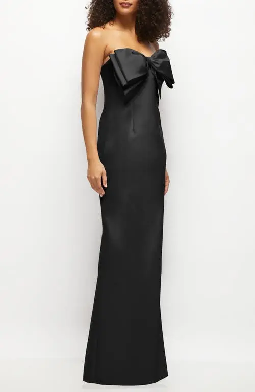Alfred Sung Bow Detail Strapless Satin Twill Column Gown - Black