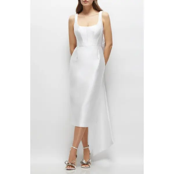 Alfred Sung Bow Back Satin Twill Midi Cocktail Dress